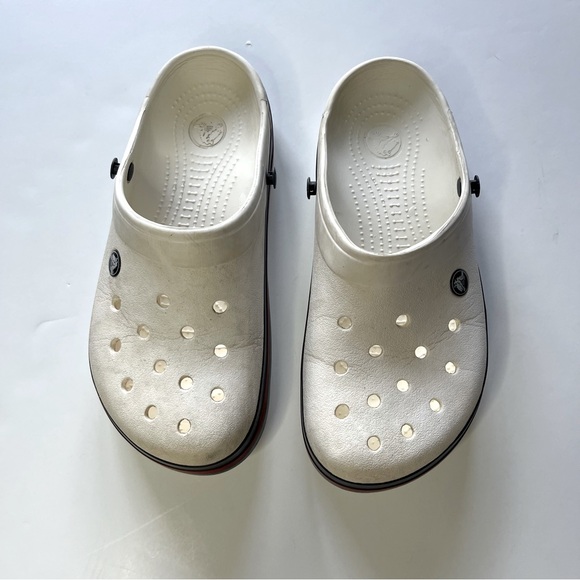 CROCS | Shoes | Crocs Crocband Clog White Blue Red Stripe Red Mens 9 ...